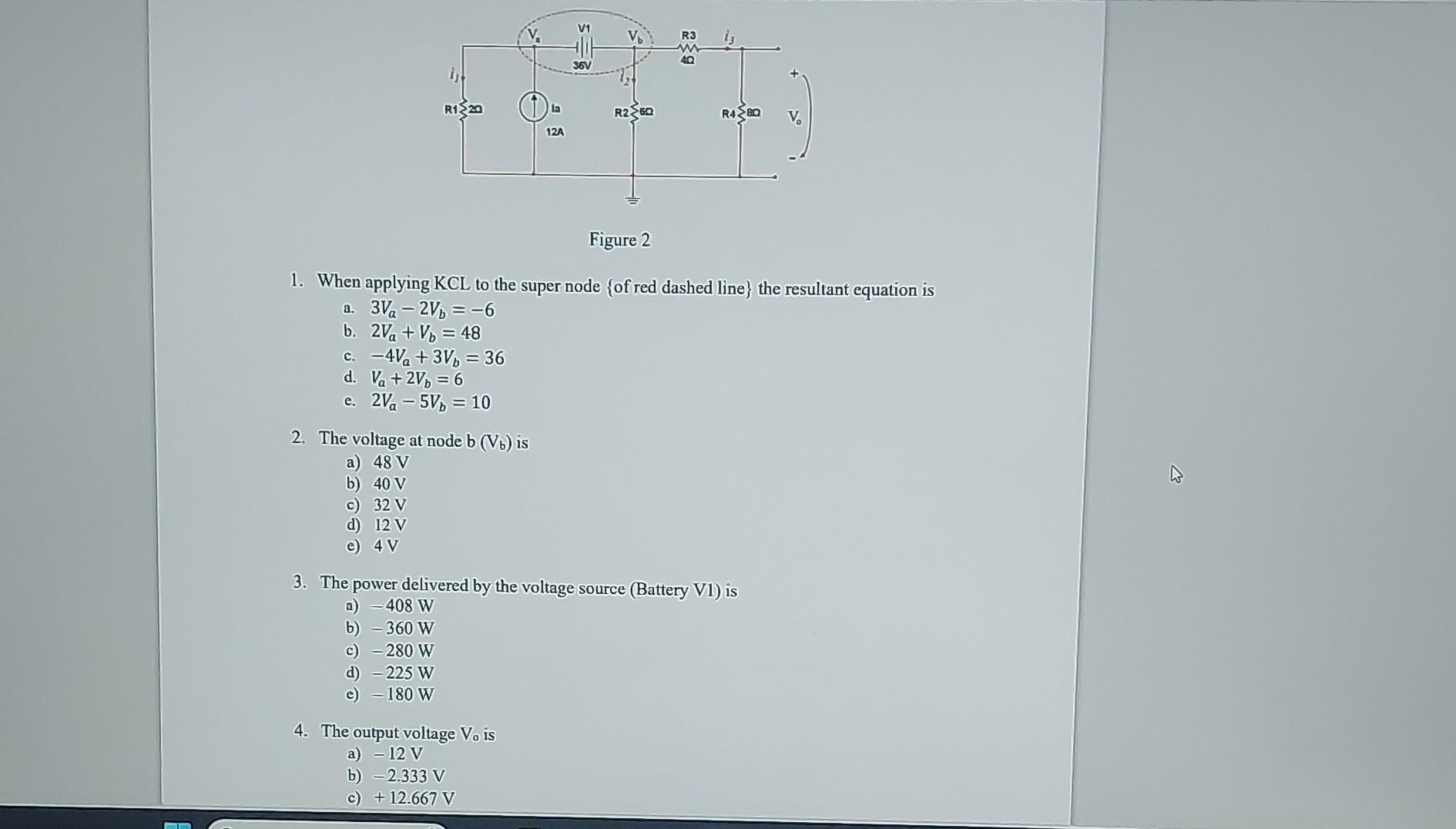 Solved Figure 2 1. When applying KCL to the super node \{of | Chegg.com