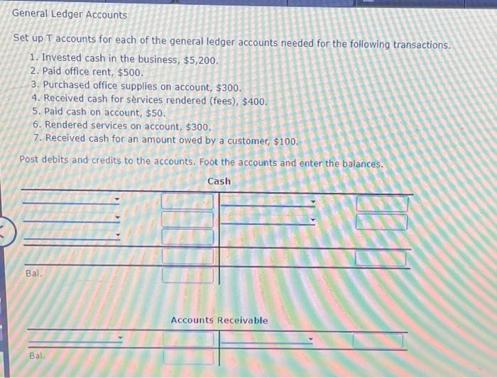 Solved General Ledger Accounts Set up T accounts for each of | Chegg.com