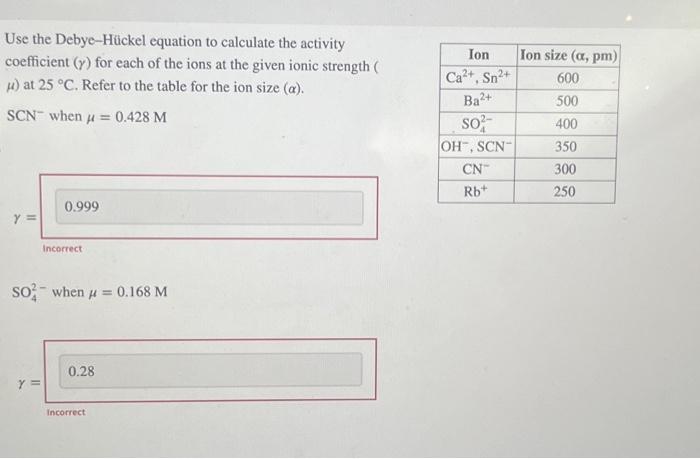 Solved Use the Debye-Hückel equation to calculate the | Chegg.com