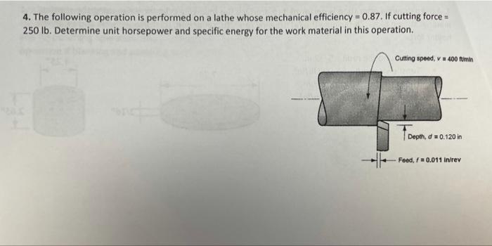 Solved 4. The following operation is performed on a lathe | Chegg.com