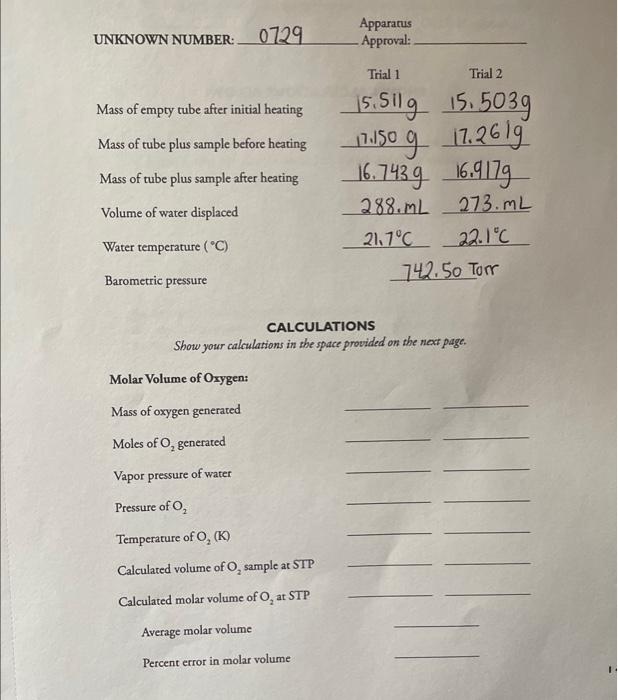 Solved CALCULATIONS Show your calculations in she space | Chegg.com