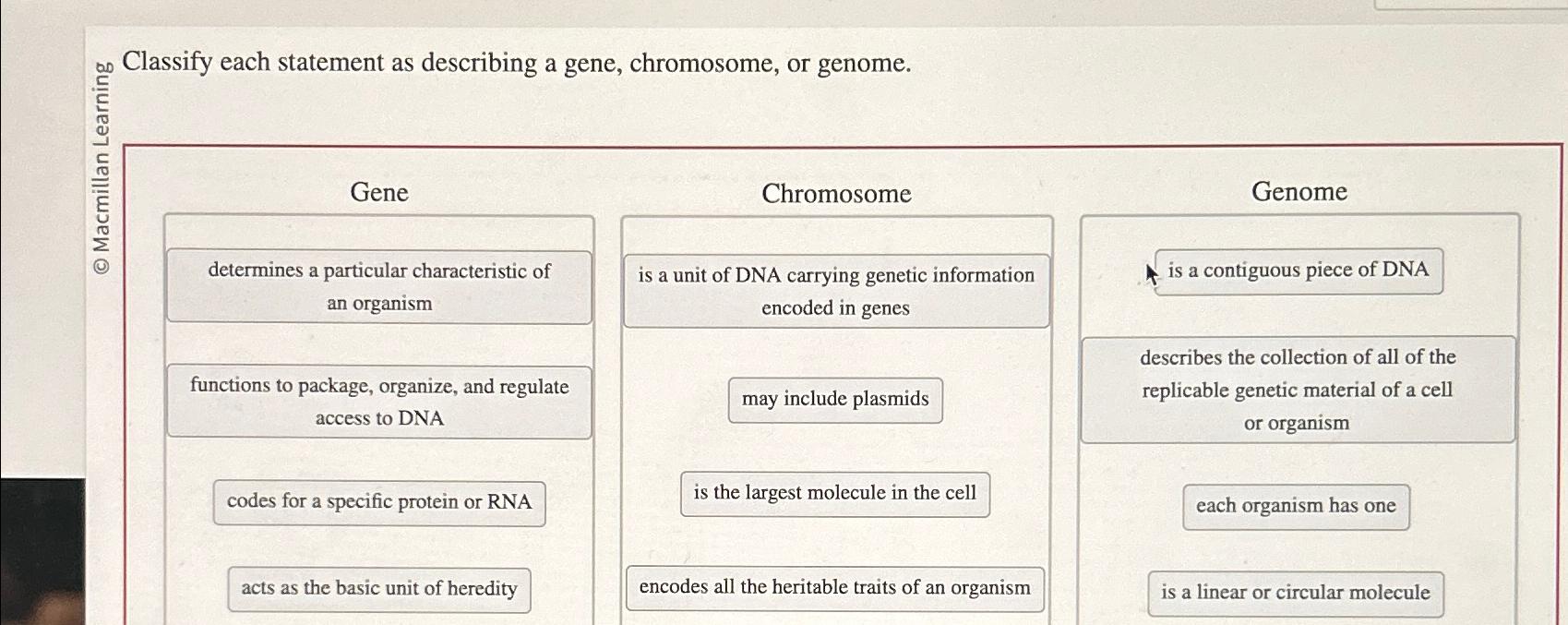 Solved a Classify each statement as describing a gene, | Chegg.com
