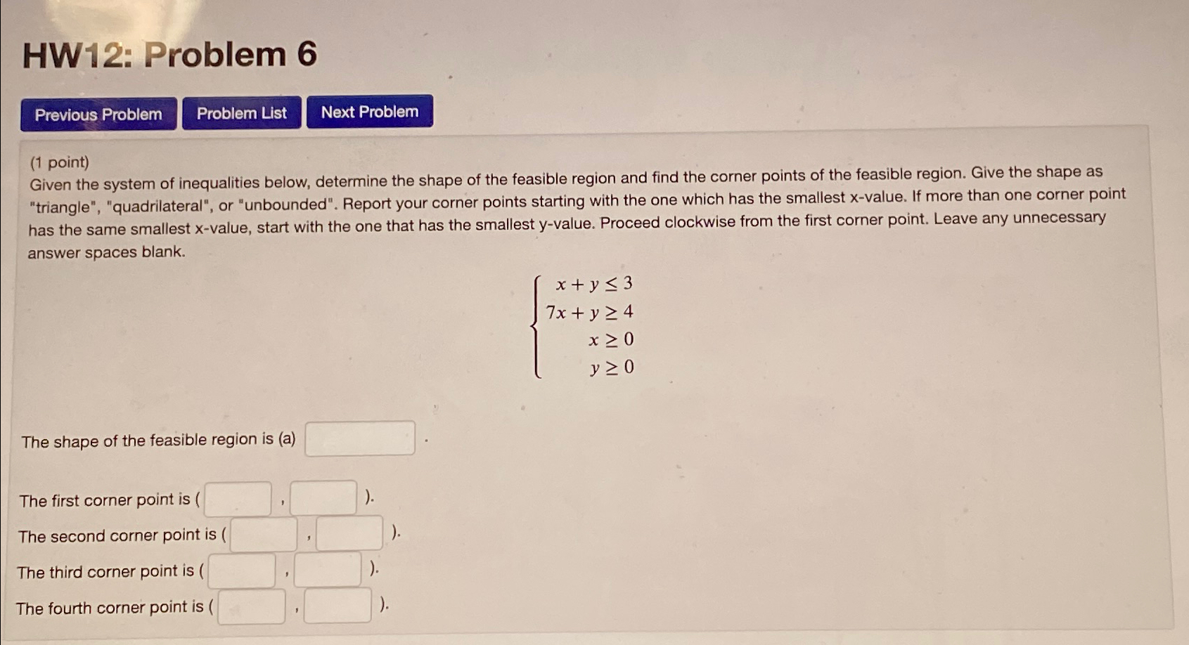 Solved HW12: Problem 6(1 ﻿point)Given the system of | Chegg.com