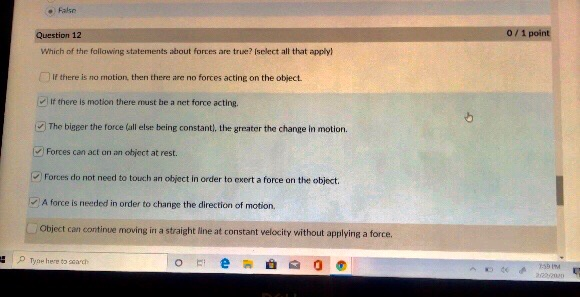 Solved false 0/1 point Question 12 Which of the following | Chegg.com