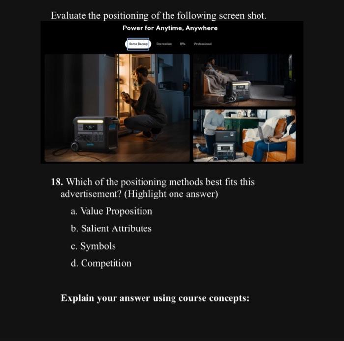 Solved 18. Which of the positioning methods best fits this | Chegg.com