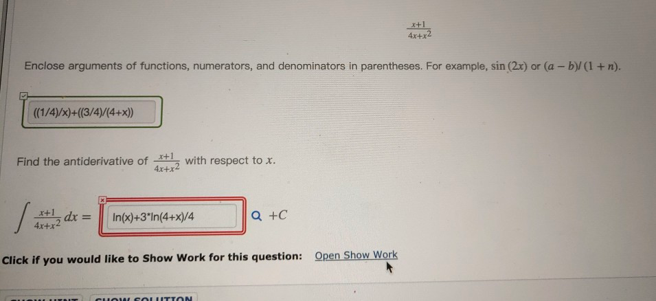 Solved x+1 4x+x2 Enclose arguments of functions, numerators, | Chegg.com