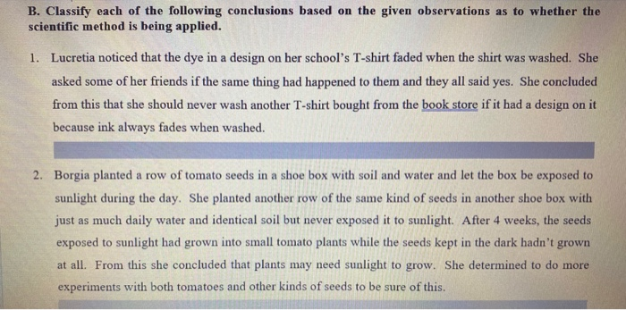 Solved B. Classify each of the following conclusions based | Chegg.com