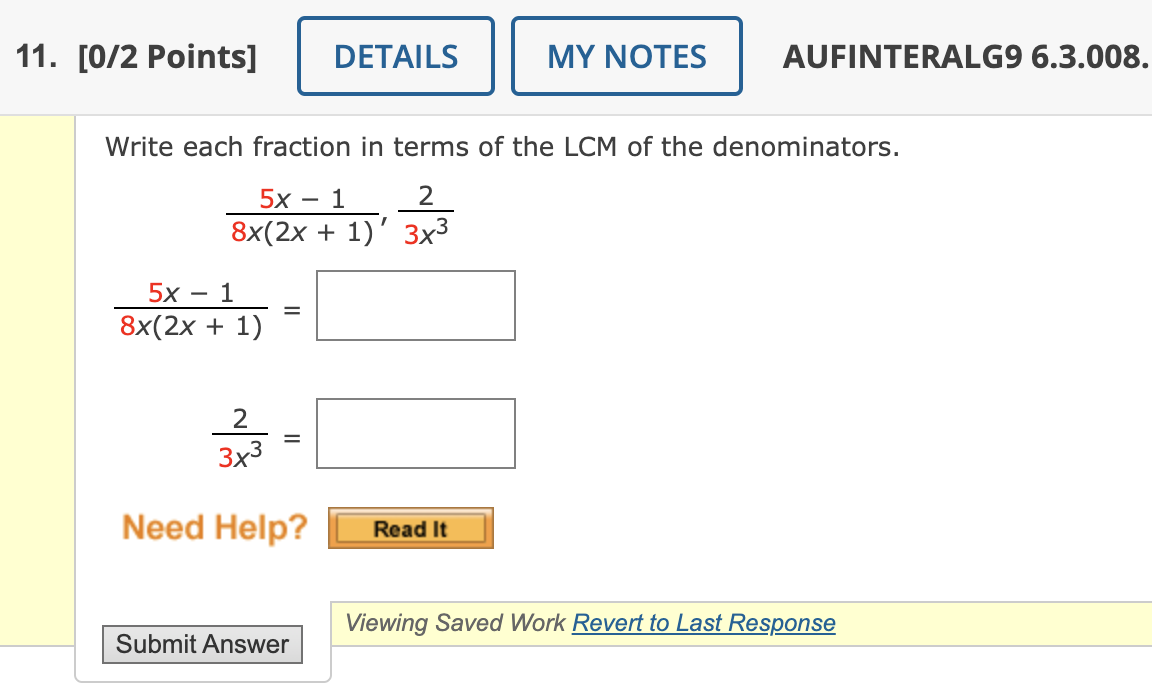 Solved by an EXPERT Write each fraction in ﻿terms of ﻿the LCM of ﻿the ...
