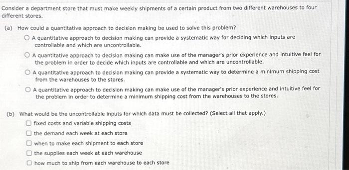 Solved Consider a department store that must make weekly | Chegg.com