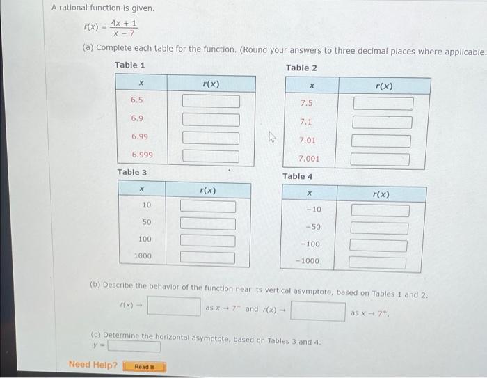 Solved A rational function is given. r(x) 4x + 1 X-7 (a) | Chegg.com