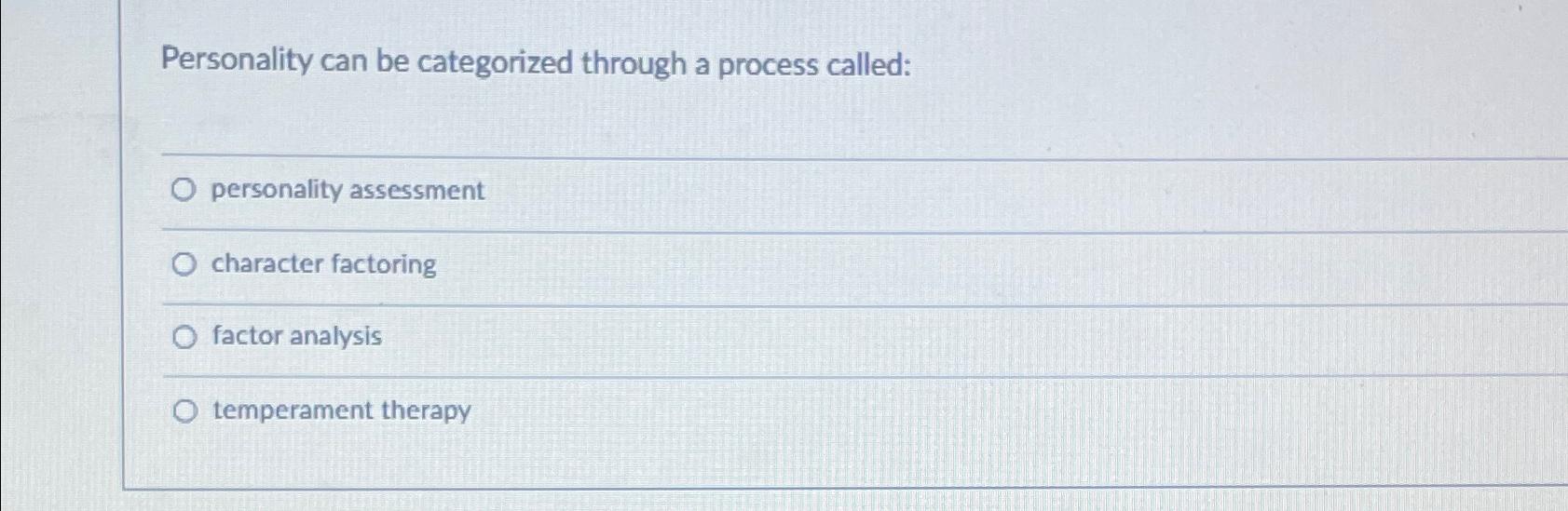 Solved Personality can be categorized through a process | Chegg.com