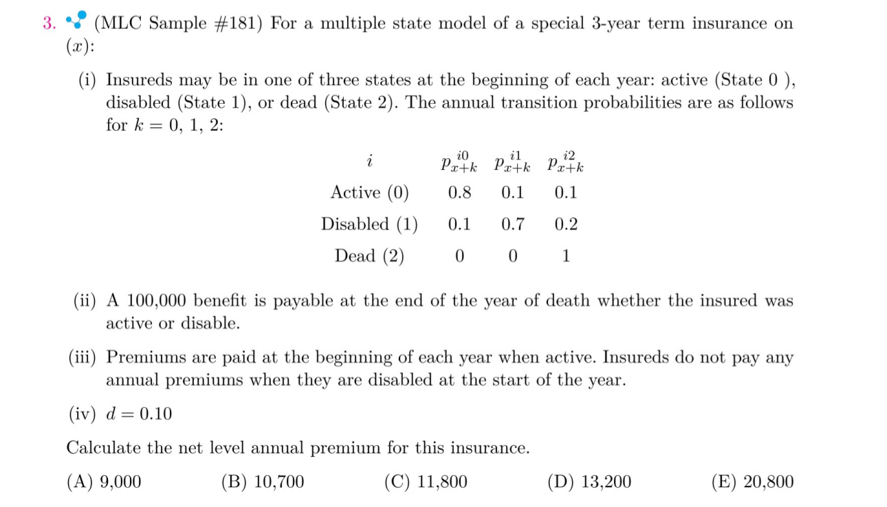 Solved (MLC Sample #181) ﻿For a multiple state model of a | Chegg.com