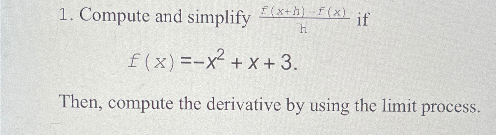 Solved Compute and simplify f(x+h)-f(x)h | Chegg.com