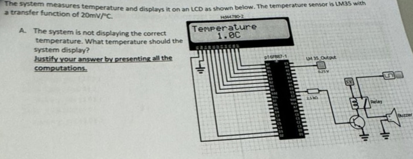 The system measures temperature and displays it on an | Chegg.com