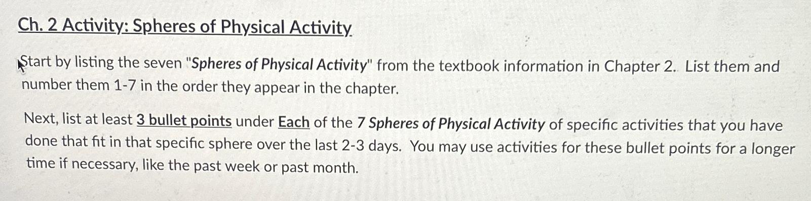 Solved Ch. 2 ﻿Activity: Spheres of Physical Activity.Start | Chegg.com