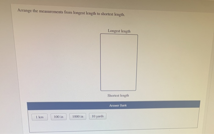 Solved Arrange the measurements from longest length to | Chegg.com