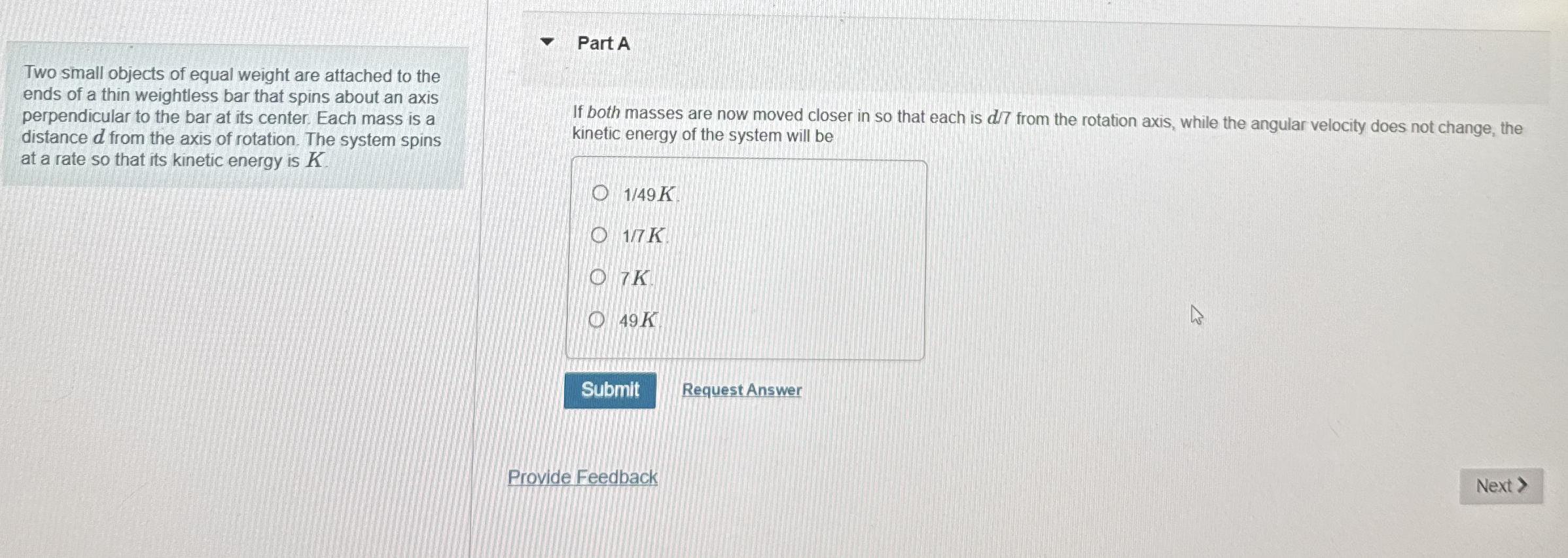 Solved Two small objects of equal weight are attached to the | Chegg.com