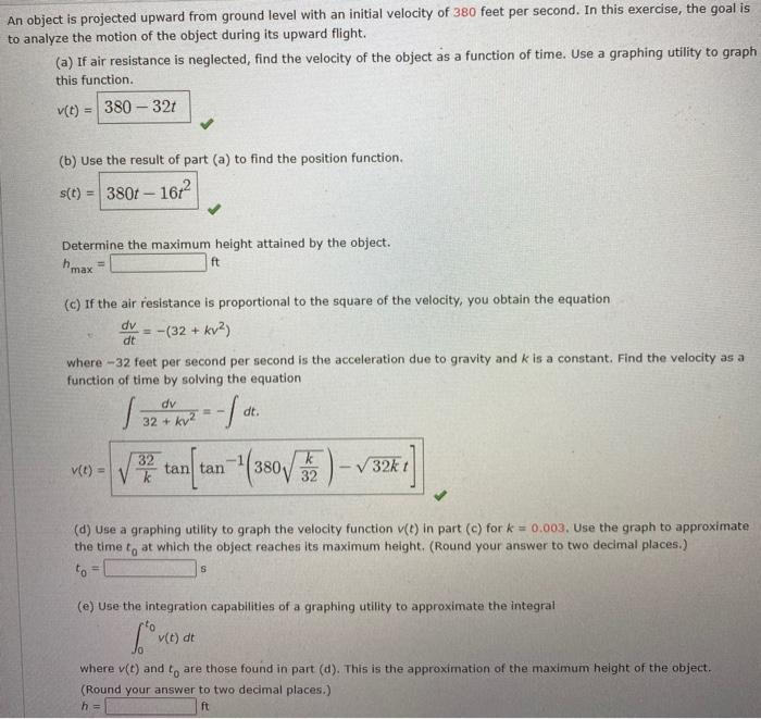 Solved An Object Is Projected Upward From Ground Level With