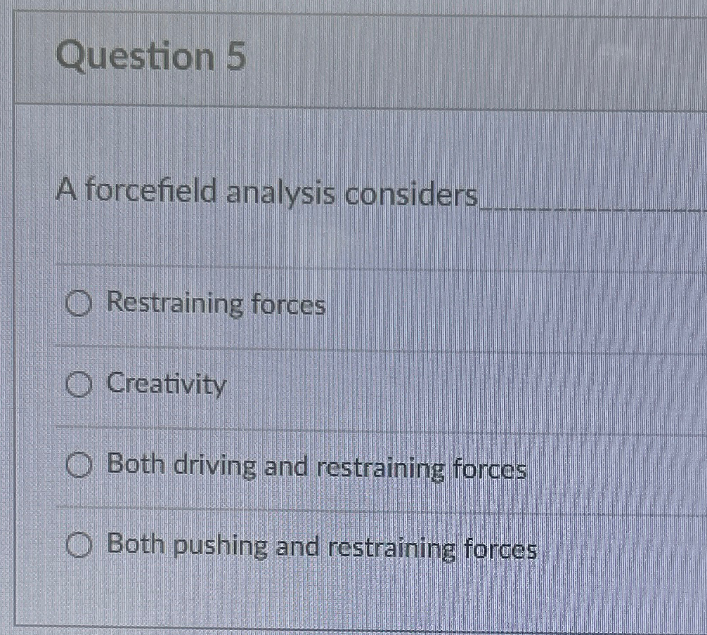 Solved Question 5A forcefield analysis considers A. | Chegg.com