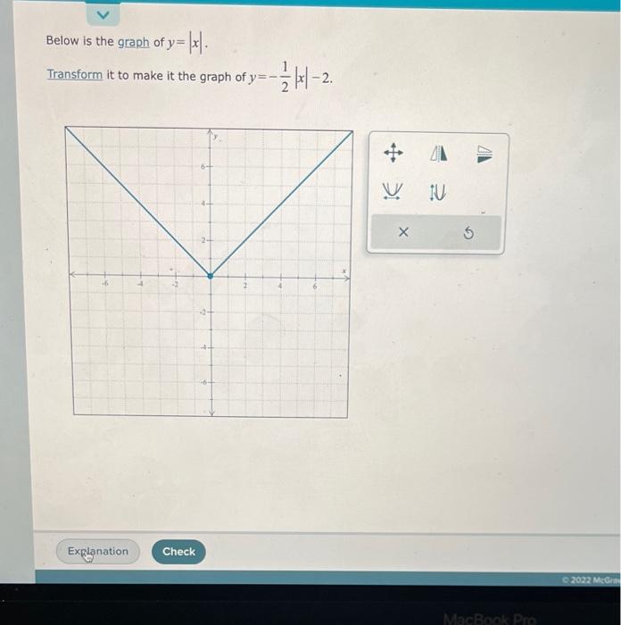 Solved Below is the graph of y=∣x∣. Transform it to make it | Chegg.com