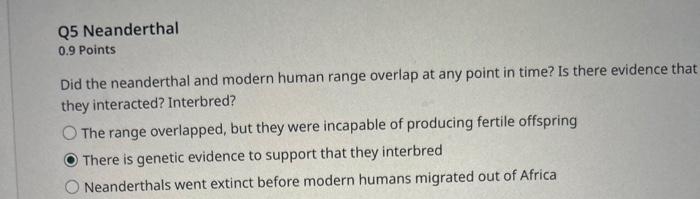 Solved 0.9 Points Did the neanderthal and modern human range | Chegg.com