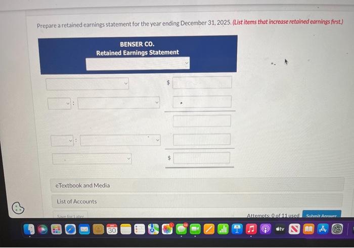 Solved Prepare a retained earnings statement for the year | Chegg.com