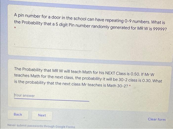 Solved A pin number for a door in the school can have | Chegg.com