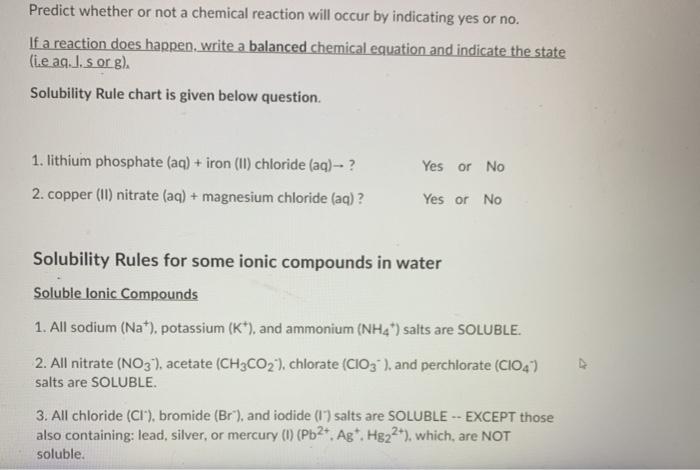 Solved Predict whether or not a chemical reaction will occur | Chegg.com