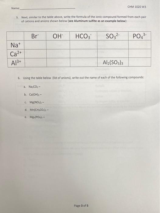 Solved Name: CHM 1020 W3 Week 3 Assignment 1 Classify each | Chegg.com