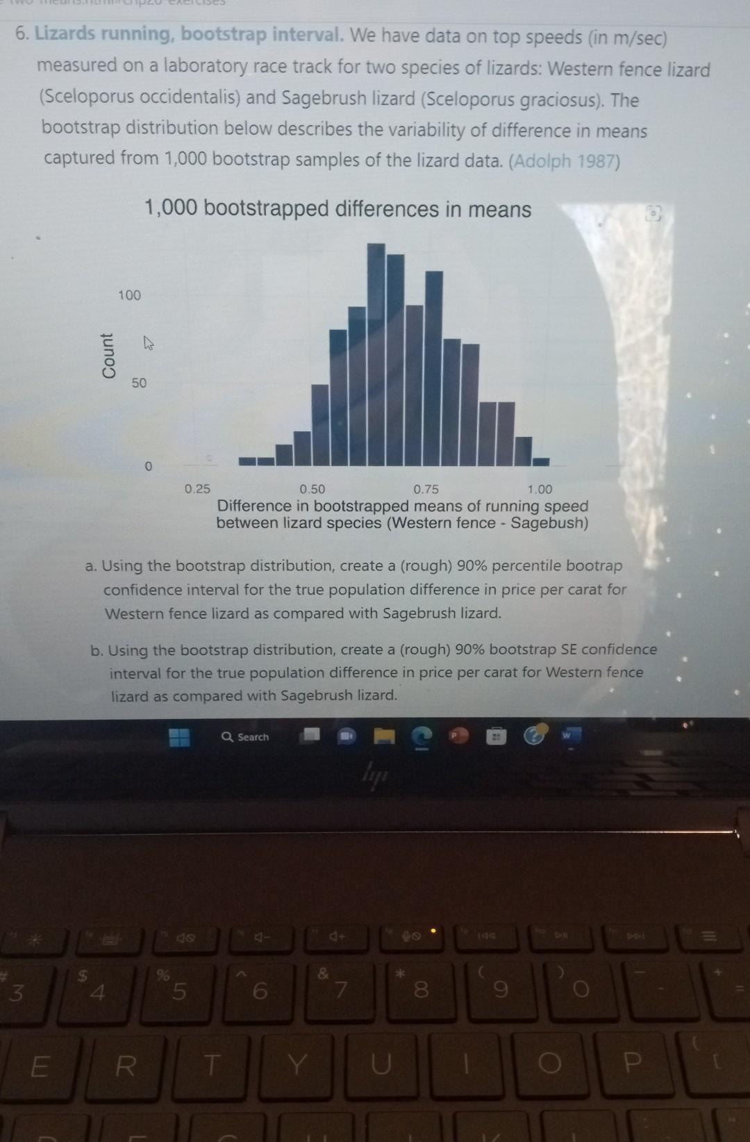 Solved 6. Lizards running, bootstrap interval. We have data | Chegg.com