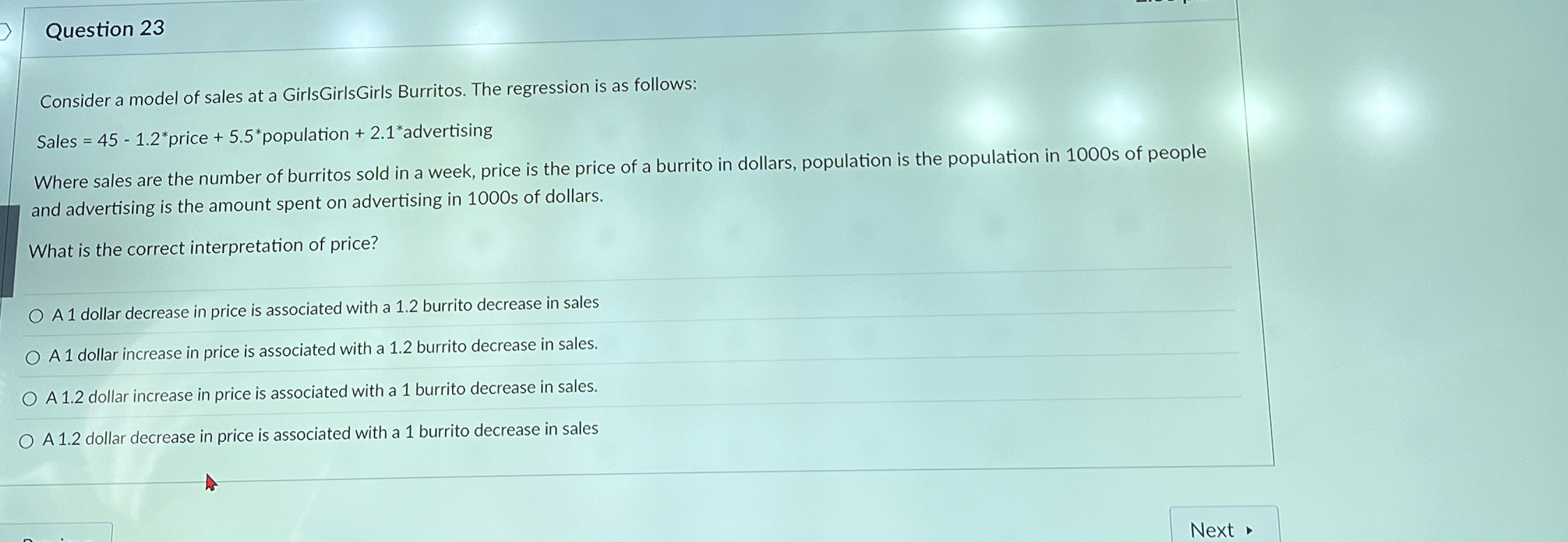 High Quality SOLUTION Question 23Consider a model of sales at a | Chegg.com