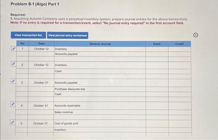 Solved Required information Problem 8-1 (Algo) Various | Chegg.com