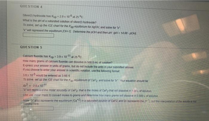 Solved QUESTION 4 silver() hydroxide has Ksp -20% 10% at | Chegg.com