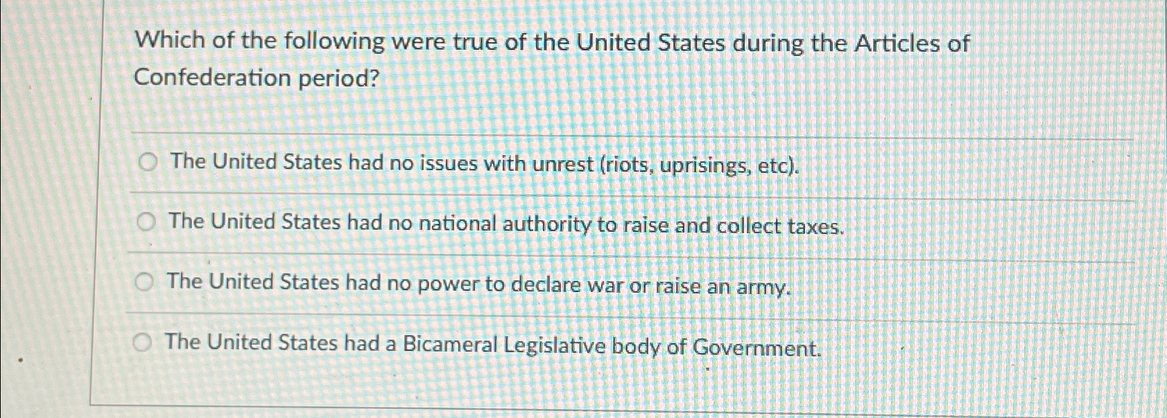 Solved Which of the following were true of the United States | Chegg.com