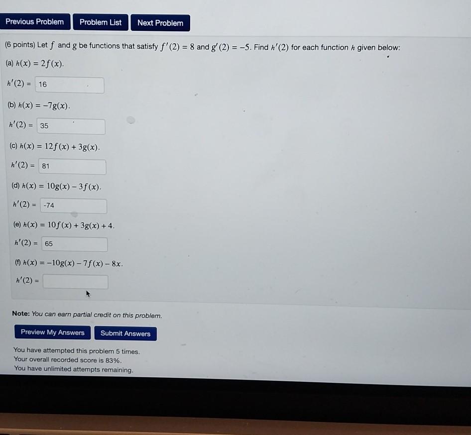 Solved ( 6 points) Let f and g be functions that satisfy | Chegg.com