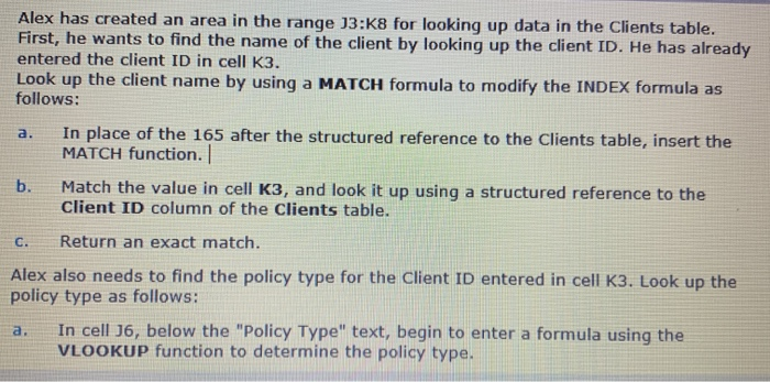 Solved How To Use Index Match Function Alex Has Created A