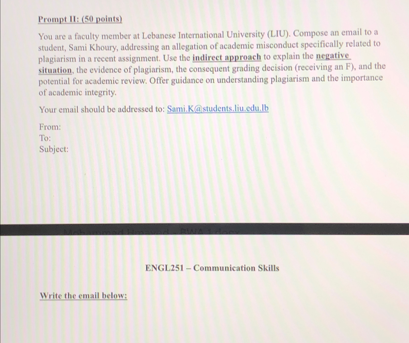 Prompt II: (50 ﻿points)You are a faculty member at | Chegg.com