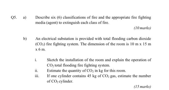 Solved Q5. a) Describe six (6) classifications of fire and | Chegg.com