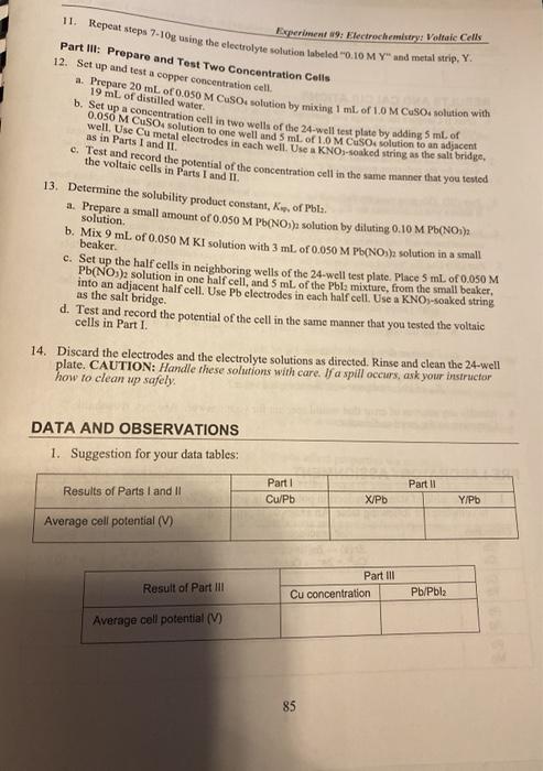 Solved Experiment #9: Electrochemistry: Voltaic Cells | Chegg.com