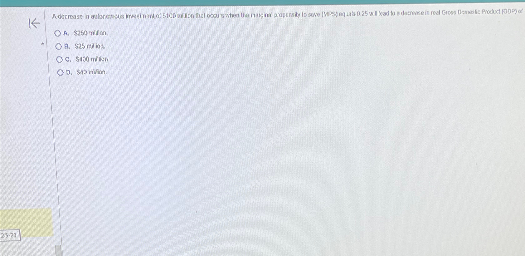 Solved A decrease in autonomous investment of $100 ﻿milion | Chegg.com
