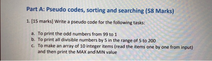 Solved Part A Pseudo Codes Sorting And Searching 58 9877