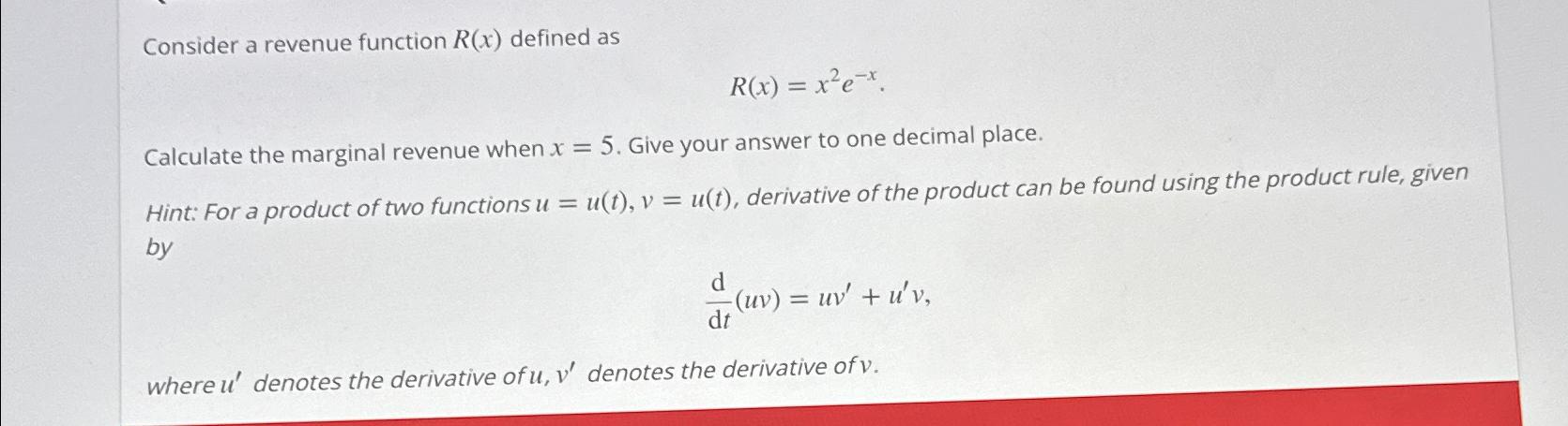 Solved Consider a revenue function R(x) ﻿defined | Chegg.com