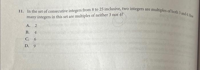 Solved 11. In the set of consecutive integers from 8 to 25 | Chegg.com