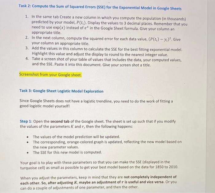 Solved Exploration 1: Fitting Models to Population Data of | Chegg.com