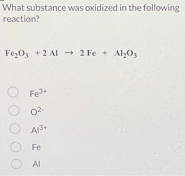 Solved What substance was oxidized in the following | Chegg.com
