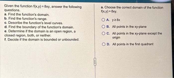 Solved Given the function f(x,y)=8xy, answer the following | Chegg.com