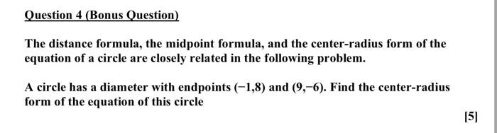 Solved Question 4 (Bonus Question) The distance formula, the | Chegg.com