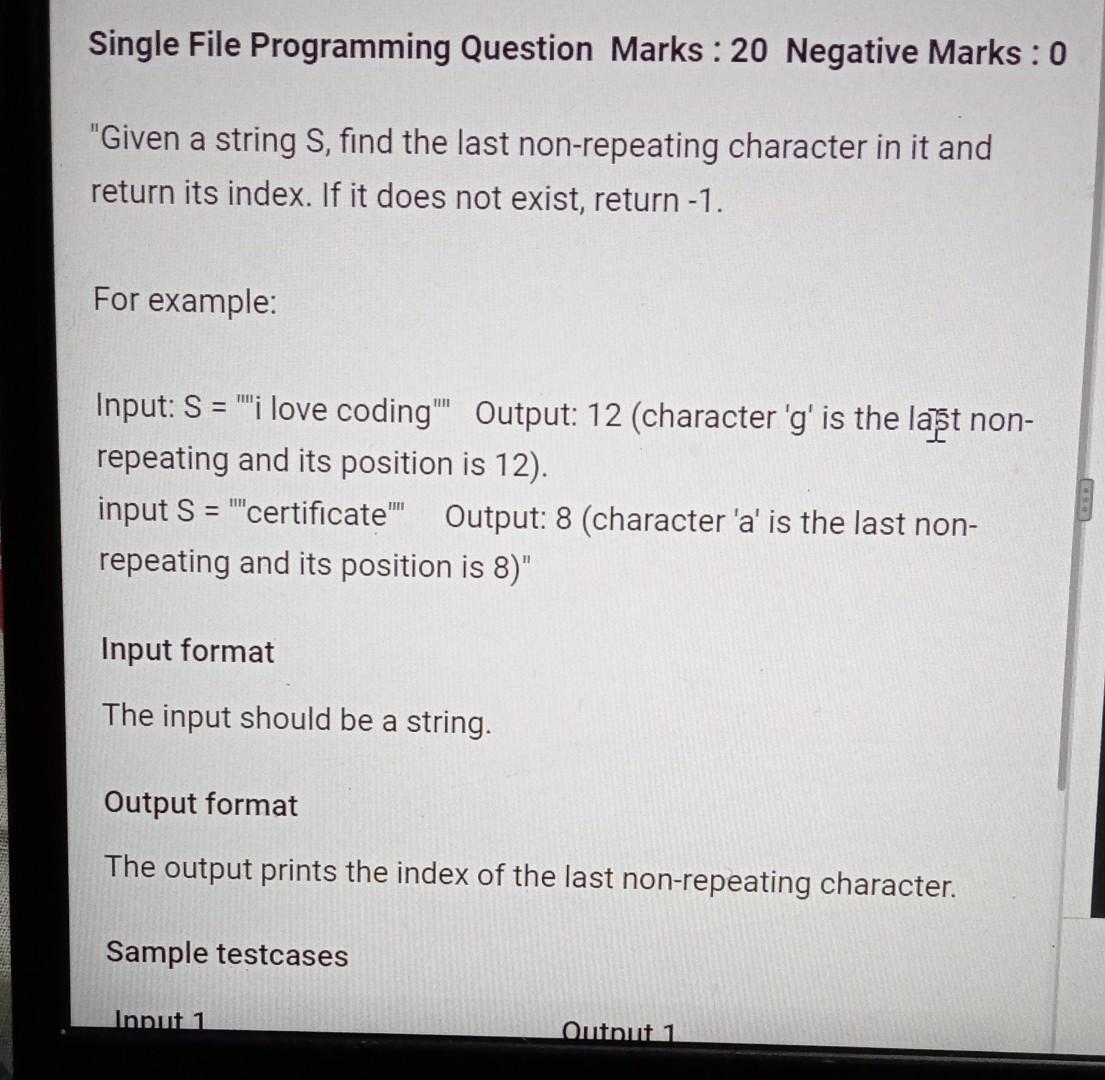 Solved Single File Programming Question Marks: 20 Negative | Chegg.com