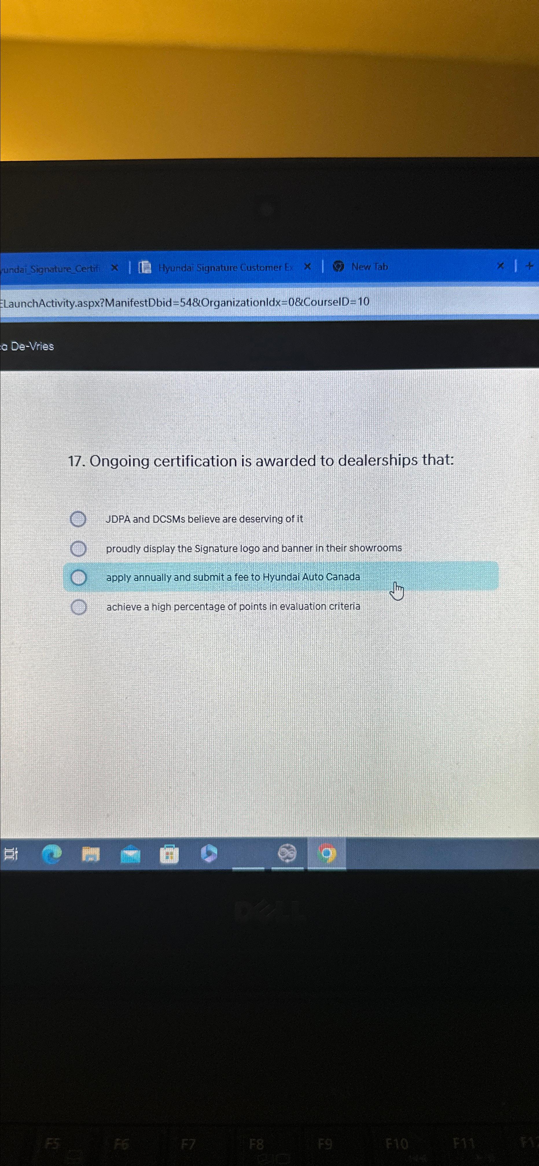 Solved Ongoing certification is awarded to dealerships | Chegg.com