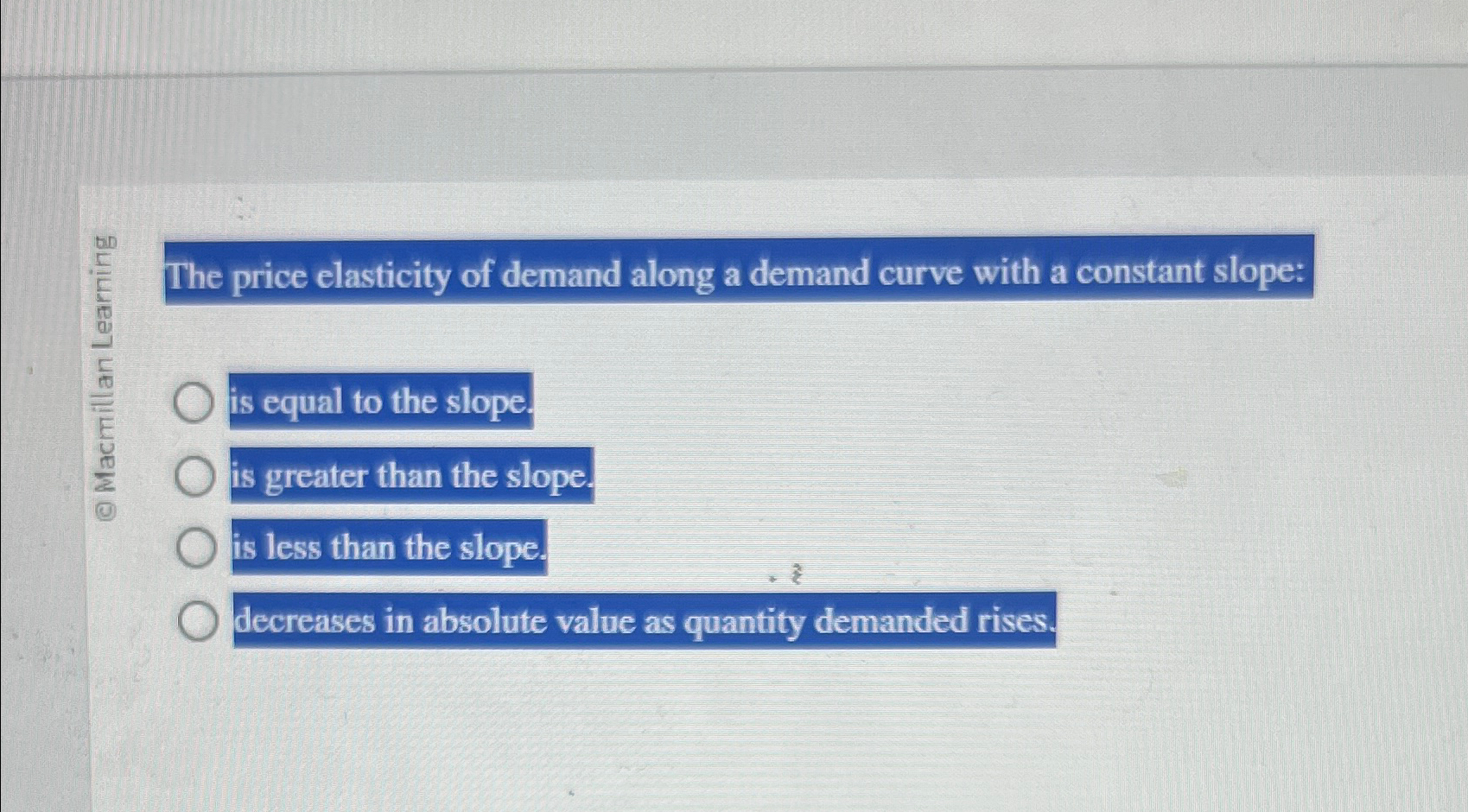 Solved The price elasticity of demand along a demand curve | Chegg.com